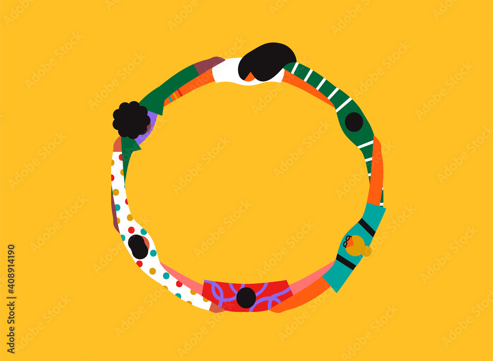 Colorful friend people group hug circle cartoon Stock Vector | Adobe Stock