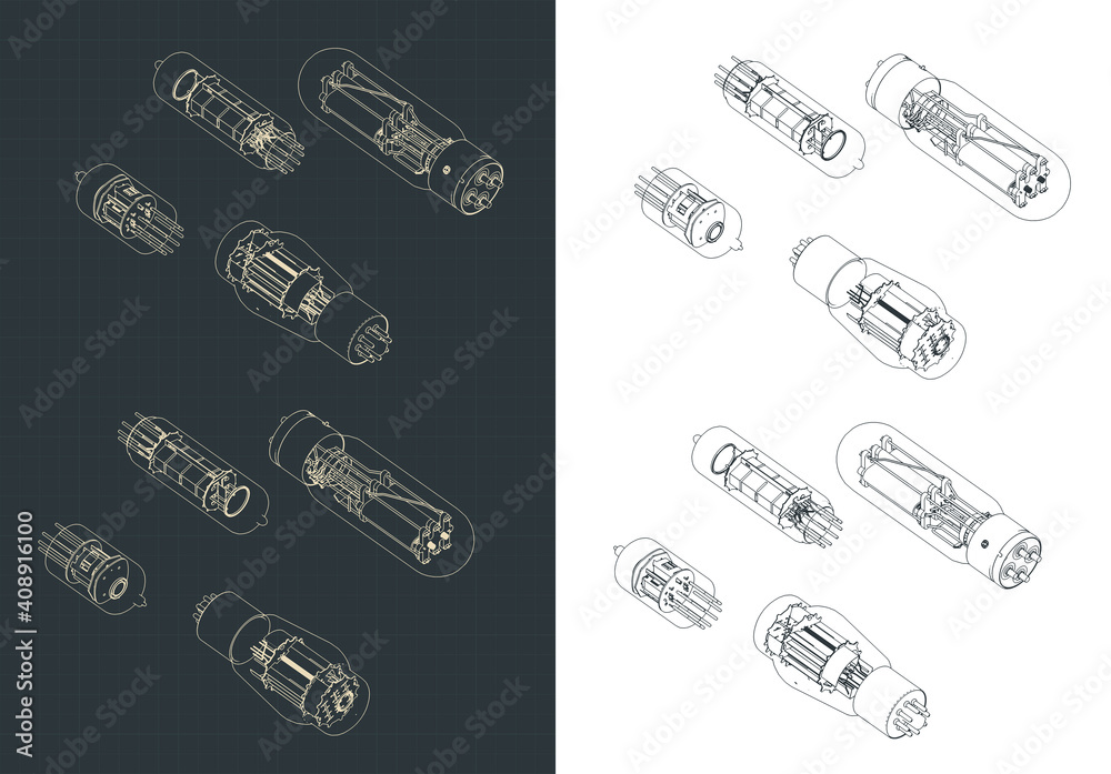 Vacuum Tube Set Isometric Drawings Stock Vector | Adobe Stock