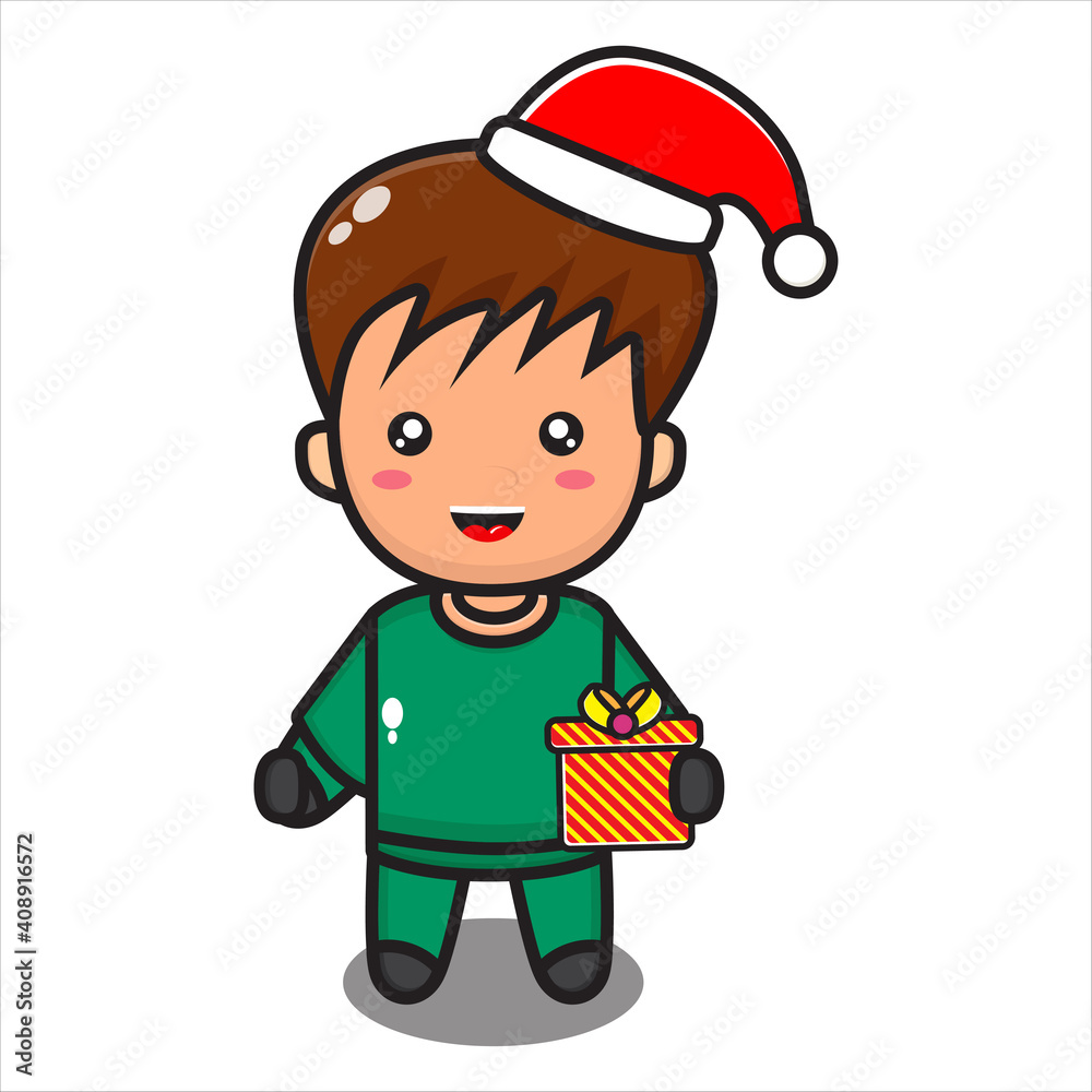 christmas mascot cute boy, cartoon boy character vector eps 10 on white ...