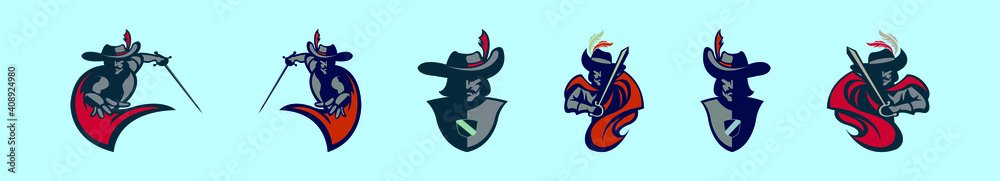 set of musketeer cartoon icon design template with various models ...