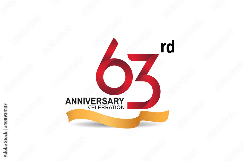 63 anniversary design logotype red color and golden ribbon for ...