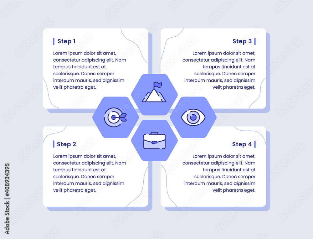 management infographic diagram four step vision flag eye focus ...