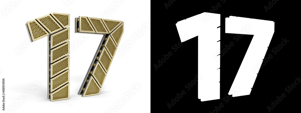 Number seventeen (number 17) with perforated gold segments Stock ...