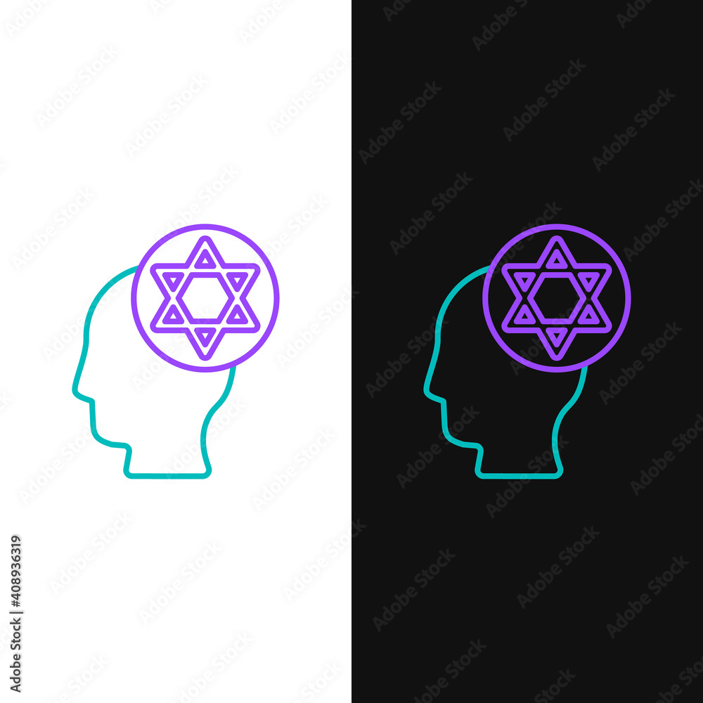 Line Orthodox jewish hat icon isolated on white and black background ...
