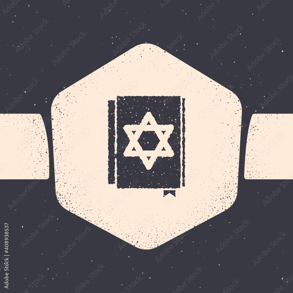 Grunge Jewish torah book icon isolated on grey background. Pentateuch ...