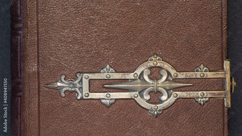 Detail of an old leather and metal book cover Stock Photo | Adobe Stock