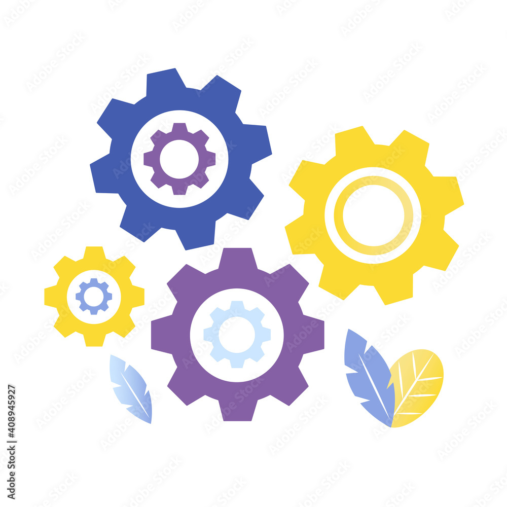 Mechanism gears close rotating vector cartoon concept. Gears turning ...