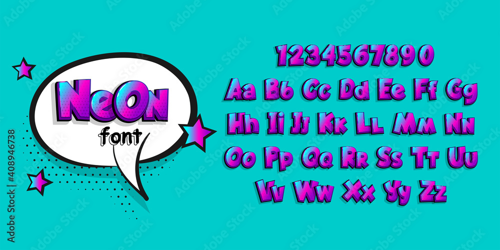 Neon comic book pop art superhero font. Comic text alphabet collection ...