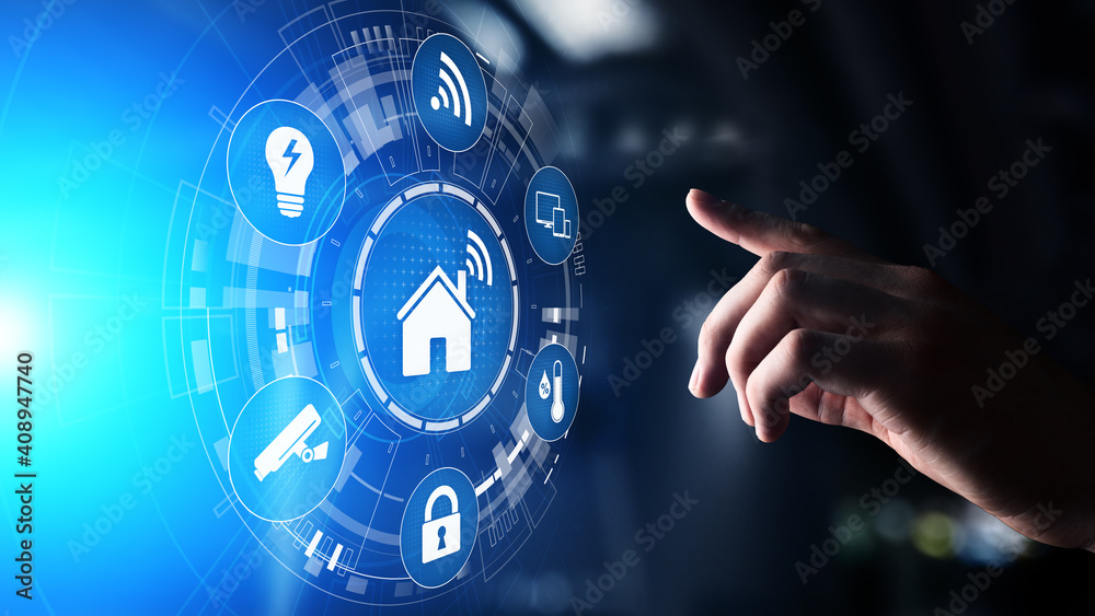 Smart home control panel on virtual screen. IOT and Automation ...