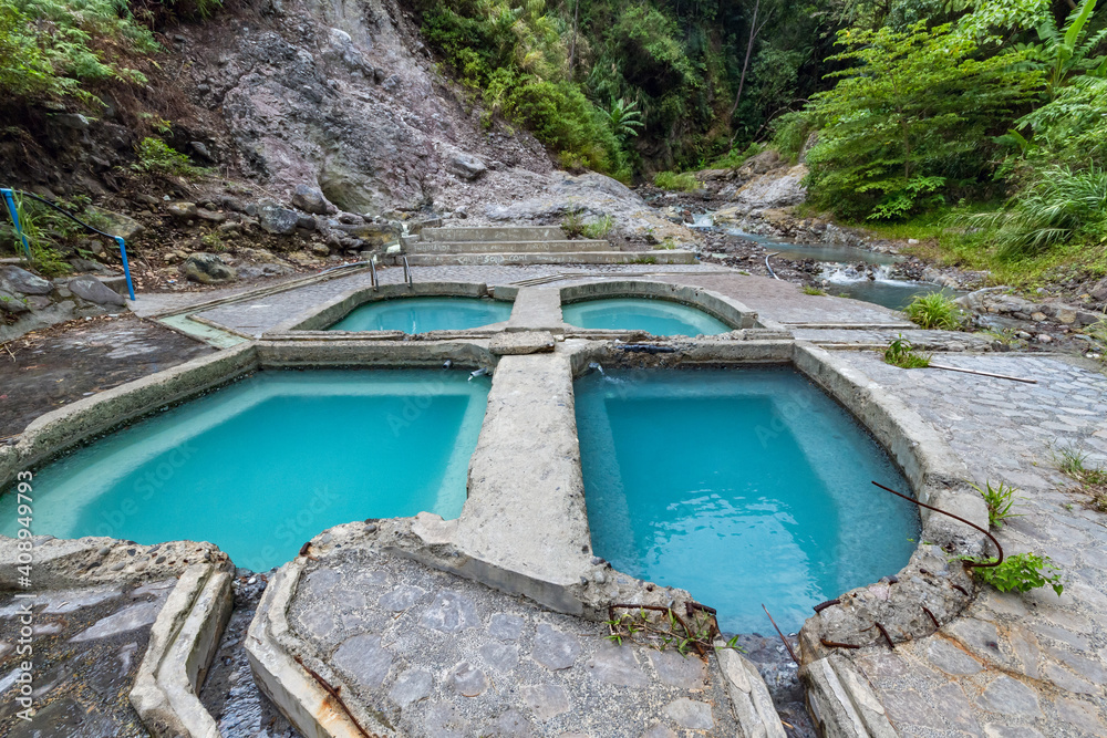 Hot spring baths. Boiling water full of sulfur coming out the mountain ...