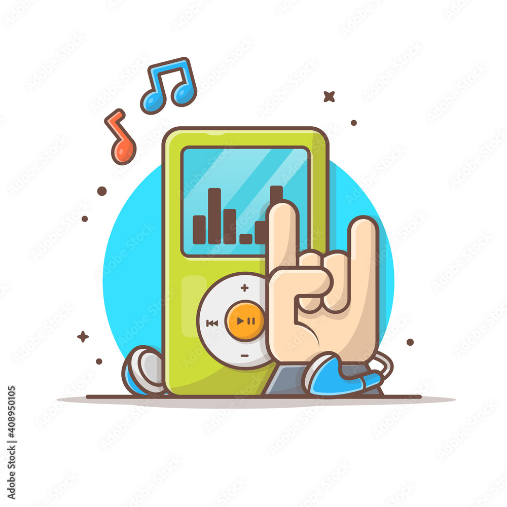 Digital Music Audio Music Player with Hand Rock and Music Cartoon ...