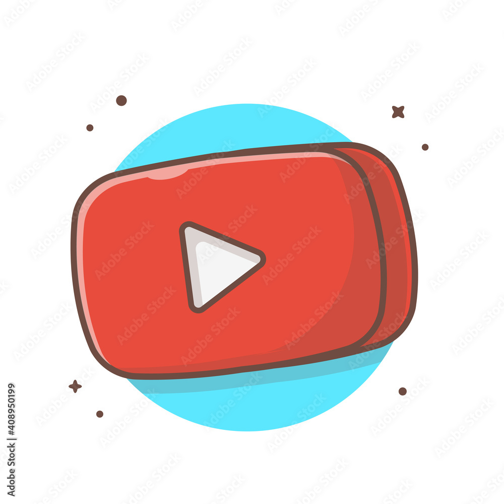Red Play Button in Rounded Rectangle Music Cartoon Vector Icon ...