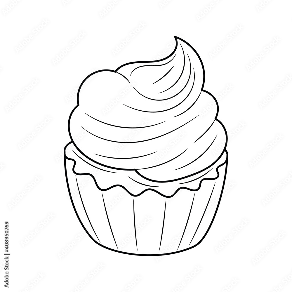 Simple Cupcake outline vector illustration, linear style pictogram ...