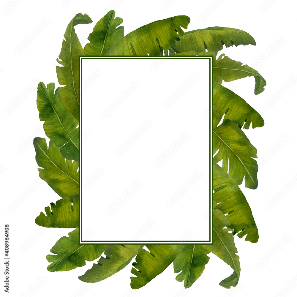 hand drawn watercolorsquare rectangular rectangle frame. lush hawaii ...