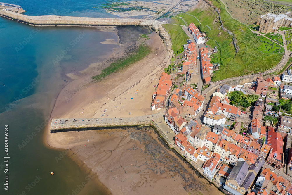 Aerial photo of the beautiful town of Whitby in the UK, North Yorkshire ...