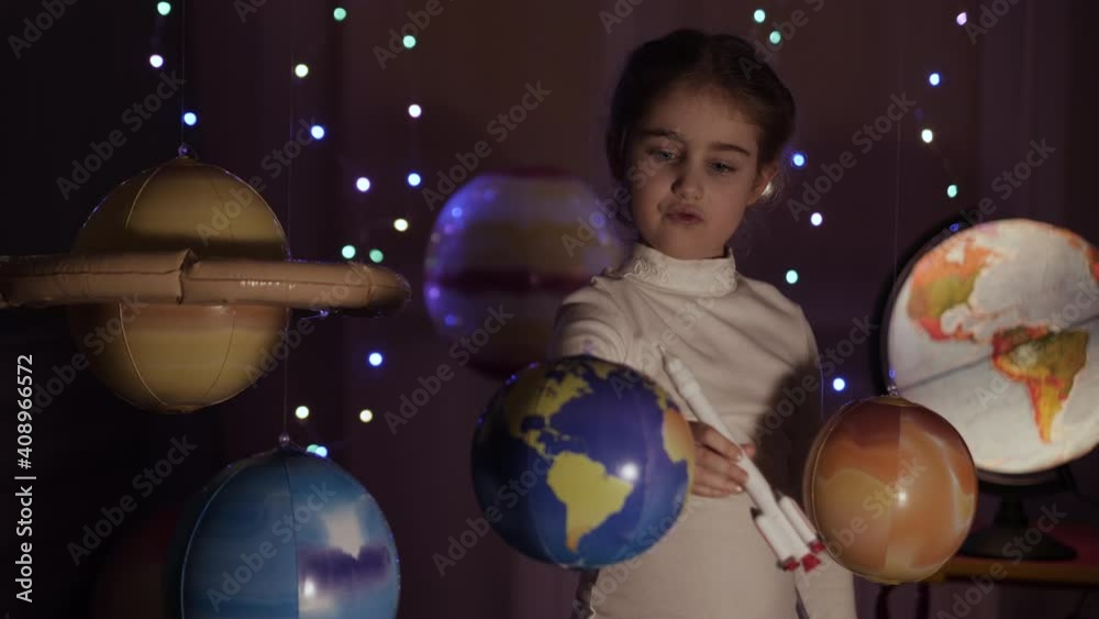 Space Travel Game Inspiration Spaceship. Little Kid Girl Astronaut ...