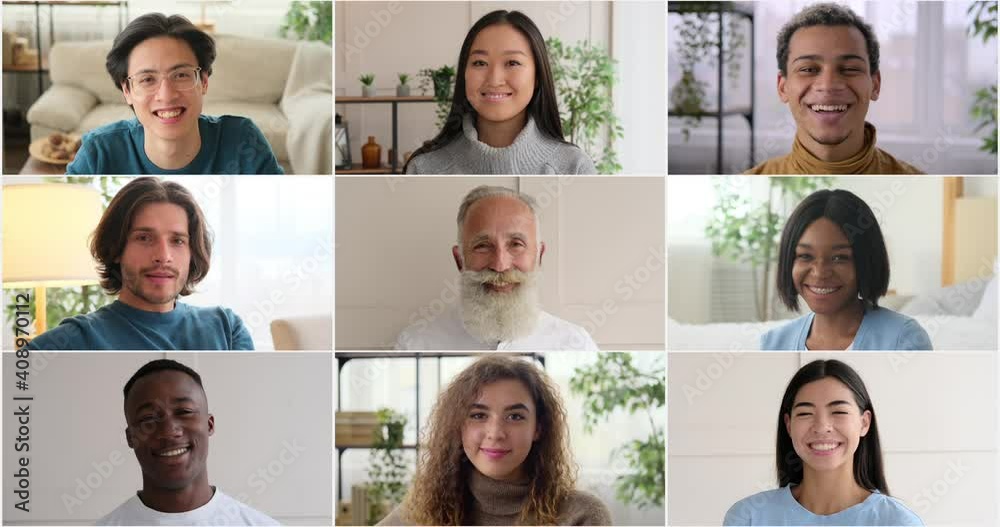 Screen of nine people connecting online through video call Stock Video ...