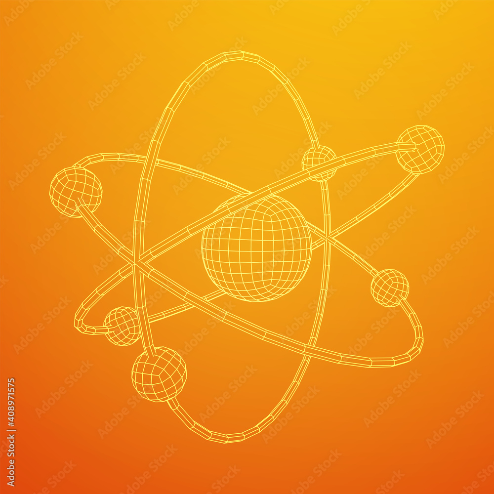 Planetary model of atom with nucleus and electrons spining on orbits ...