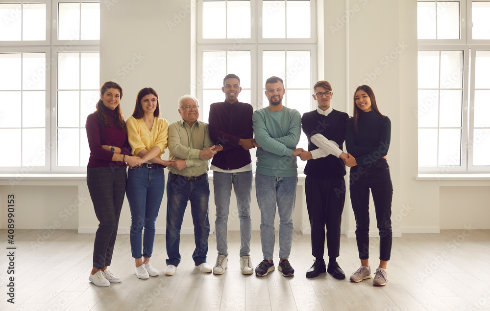 Group portrait of happy smiling diverse people standing together ...