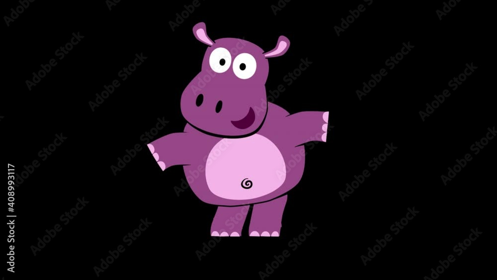 cute cartoon hippo dancing. Alpha channel, cycle Stock Video | Adobe Stock