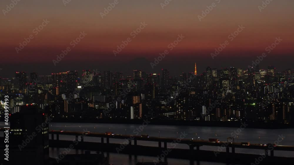 TOKYO, JAPAN : Aerial high angle sunrise CITYSCAPE of TOKYO and Mount ...