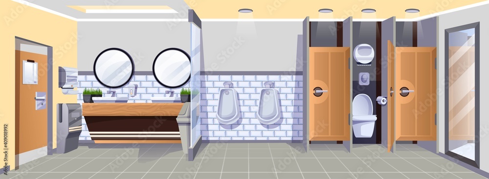 Public toilet interior design background. Modern restroom view vector ...