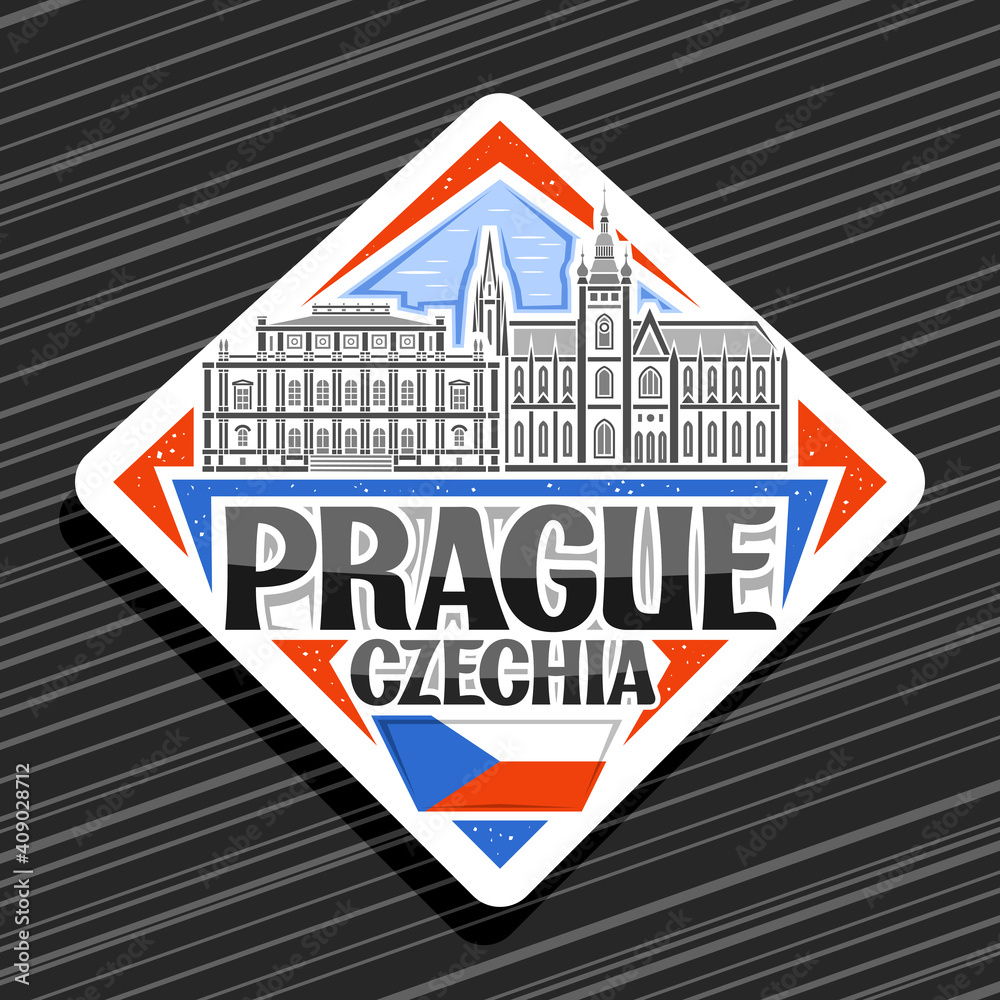Vector logo for Prague, white rhombus road sign with outline ...