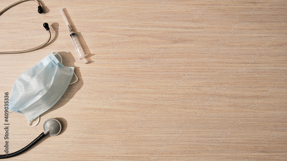 mask during coronavirus or infection or allergy. Medicine instruments ...