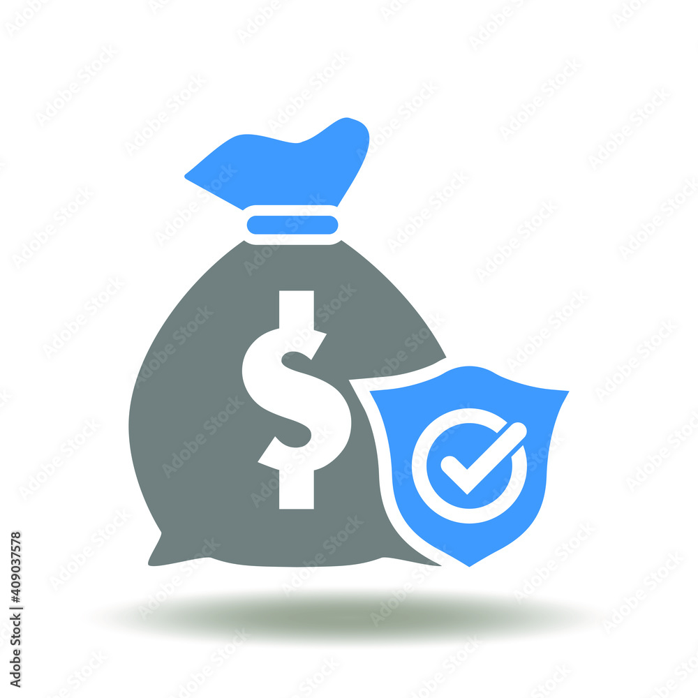 Bag money with shield and check mark vector icon. Compensation and ...