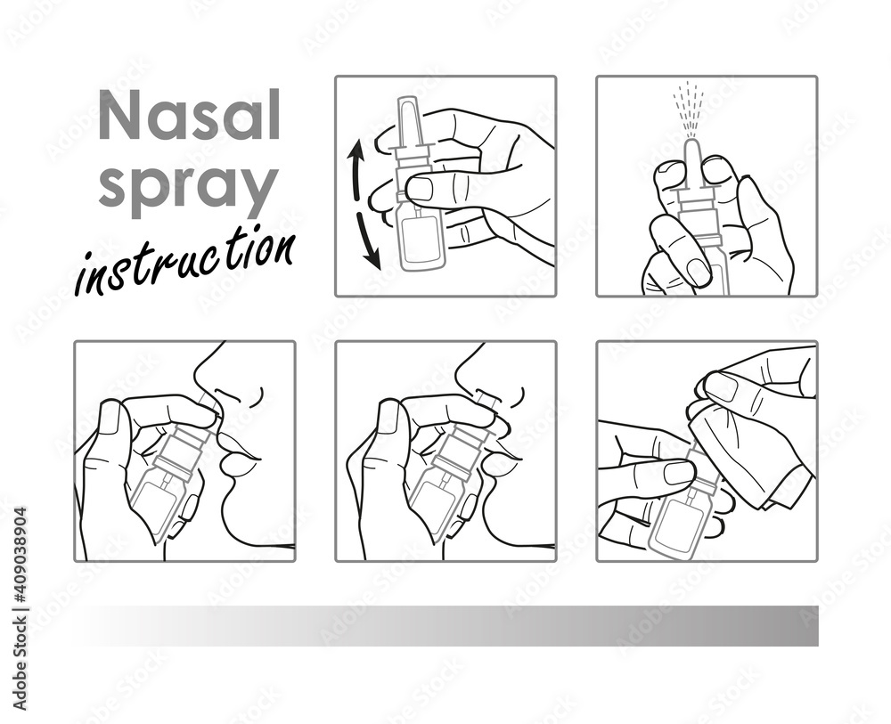 Nasal spray instruction. Runny nose. Vector linear illustration ...