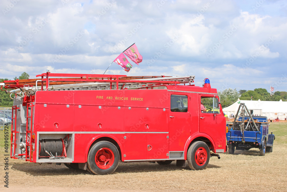 Vintage red Fire Engine Stock Photo | Adobe Stock
