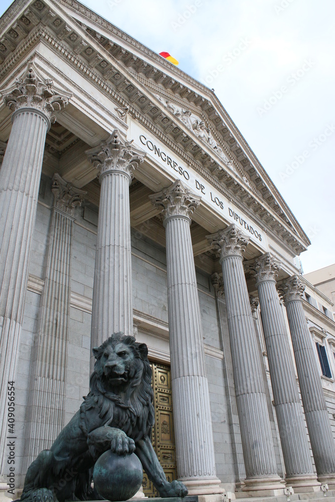 Madrid Spain - October 24 2018: landscape of Palacio de as Cortes the ...