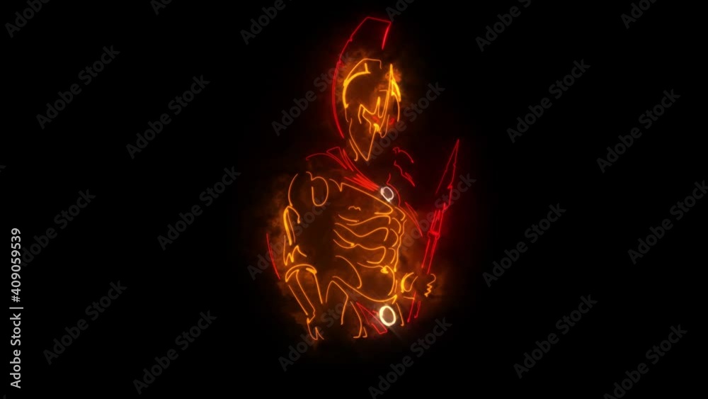 Neon Spartan Warrior with Spear Animated Logo with Reveal Effect Stock ...