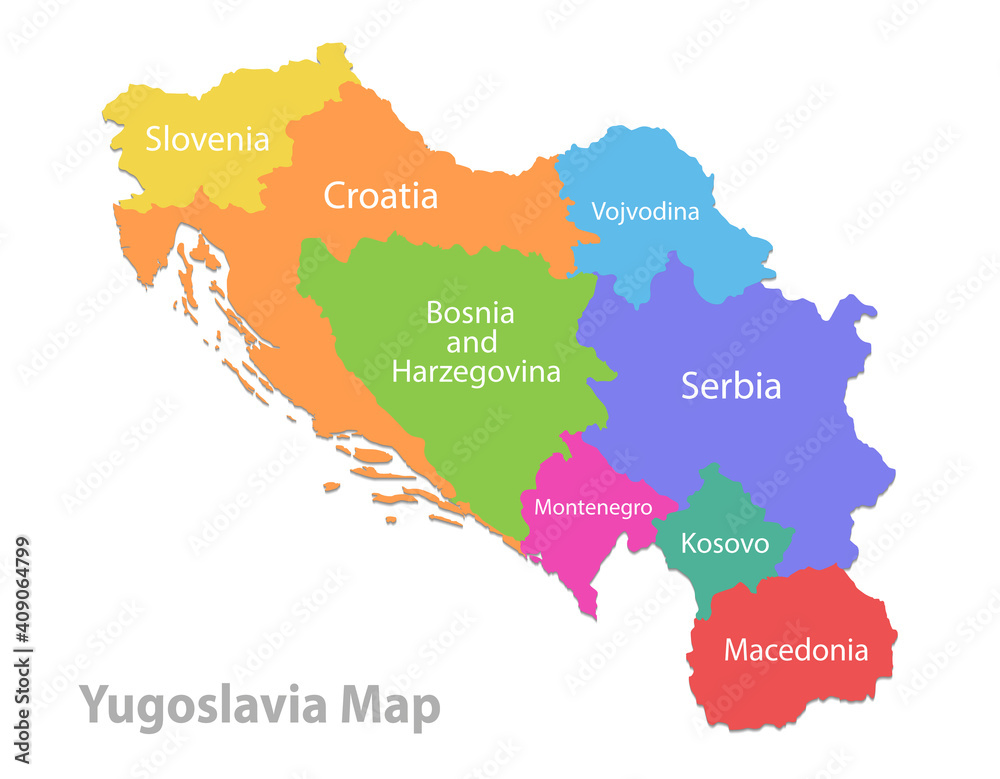 Yugoslavia map, administrative division, separate individual regions ...