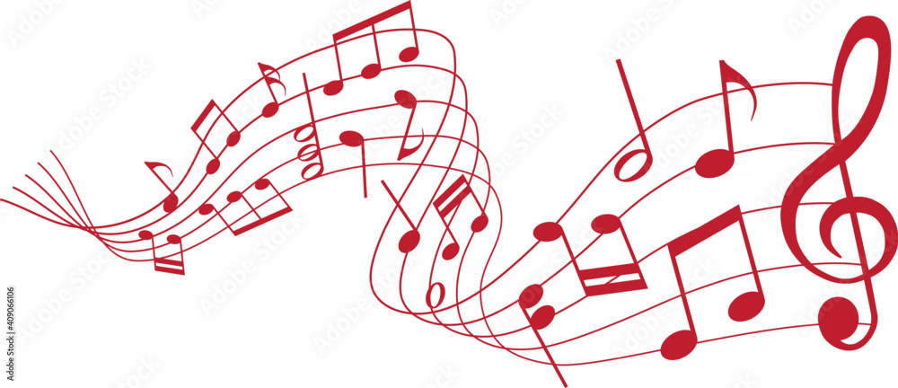 vector sheet music - red musical notes melody on white background Stock ...