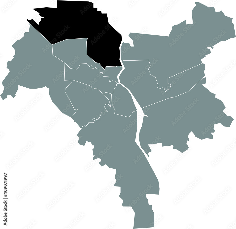 Black location map of Kievan Obolonskyi District inside gray map of ...