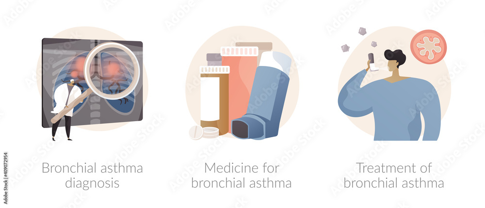 Respiratory illness abstract concept vector illustration set. Bronchial ...