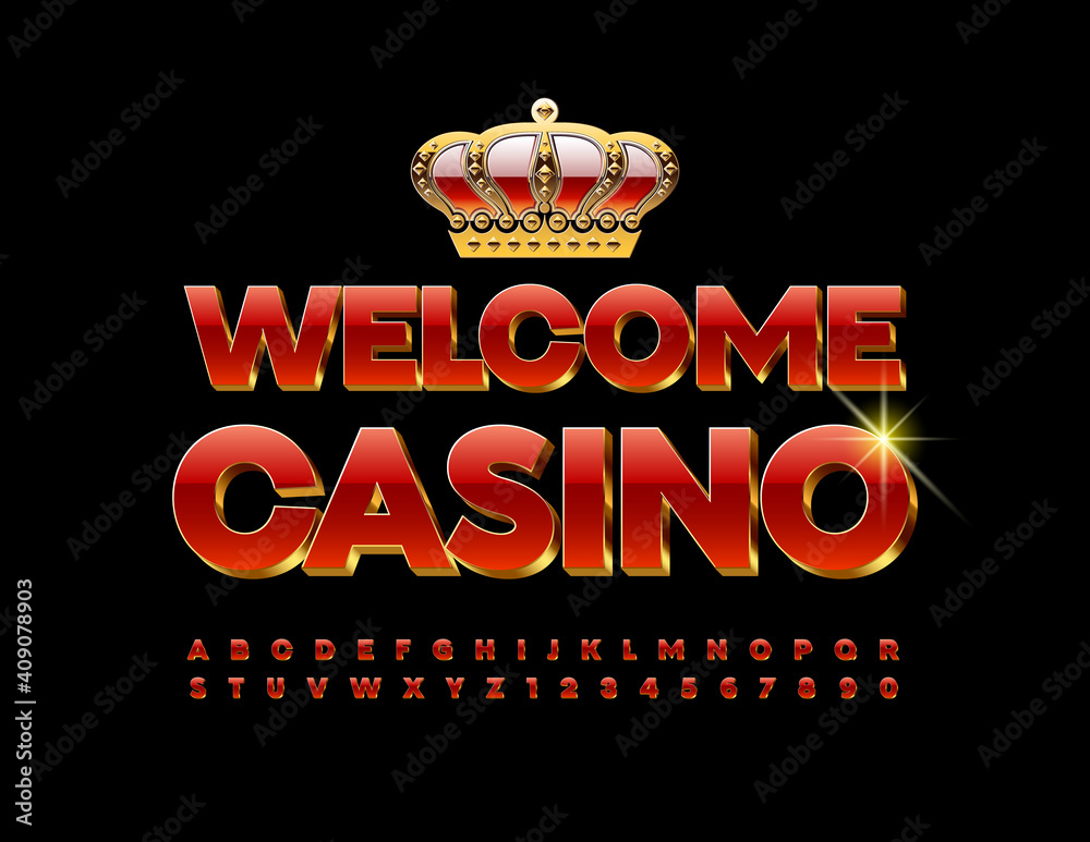 Vector luxury flyer Welcome Casino. Red and Gold 3D Font. Elite ...