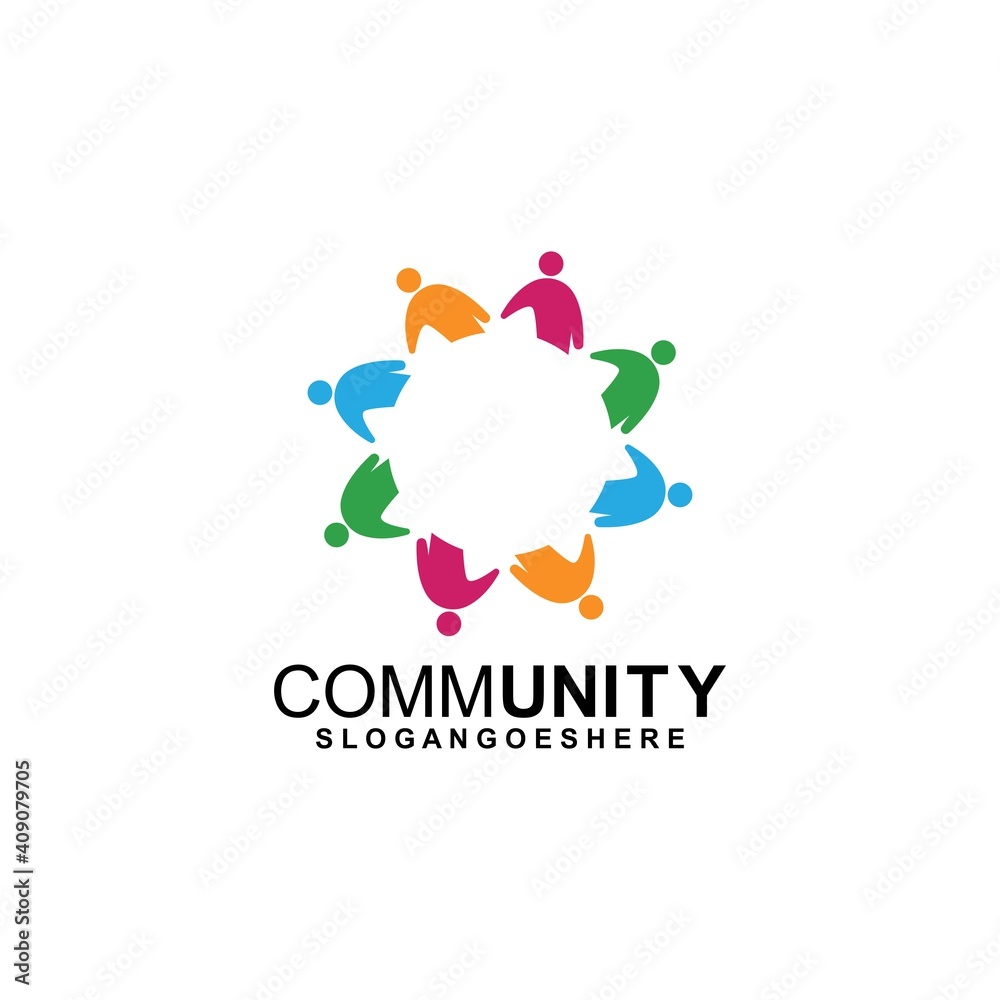 Vetor de Community logo icon design with colorful people in a circular ...