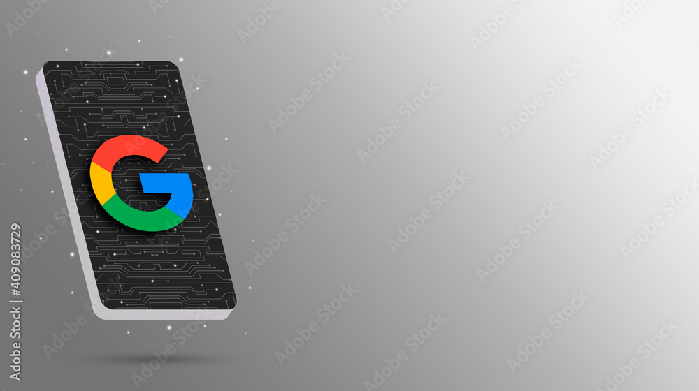 Google logo icon on phone screen on technology background 3d rendering ...