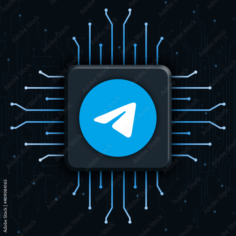 Telegram logo icon on realistic cpu technology background 3d rendering ...