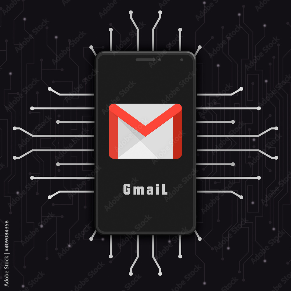 Gmail logo icon on phone screen on technology background 3d rendering ...