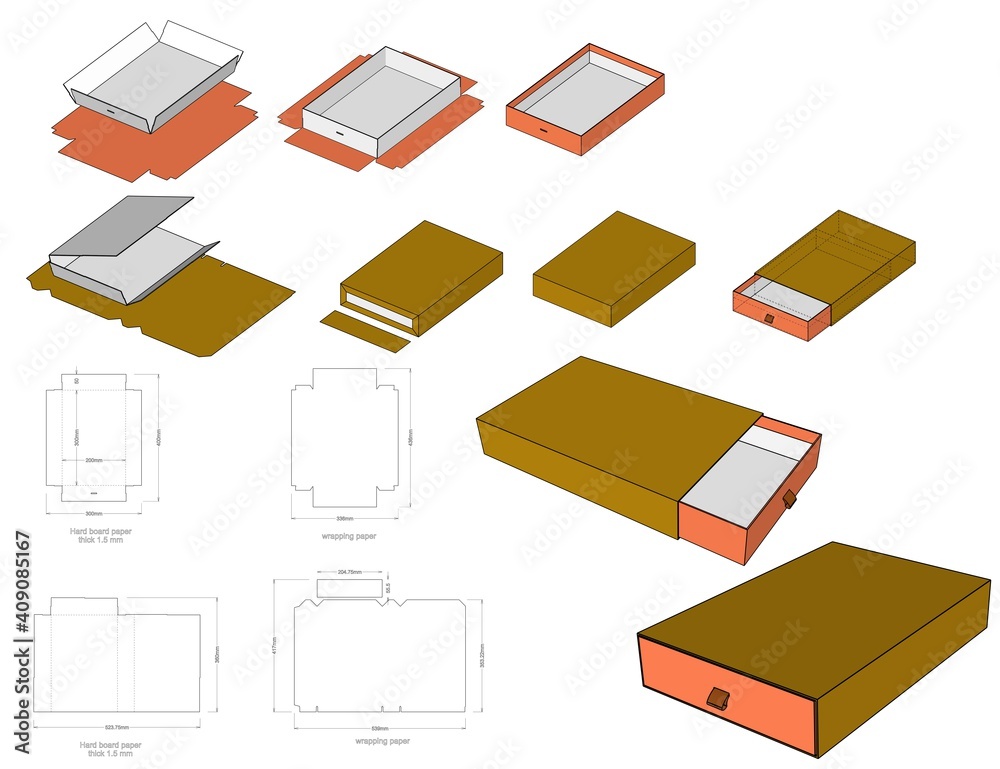 Rigid Box Drawer hard board paper thicknes 1.5mm (Internal measurement ...