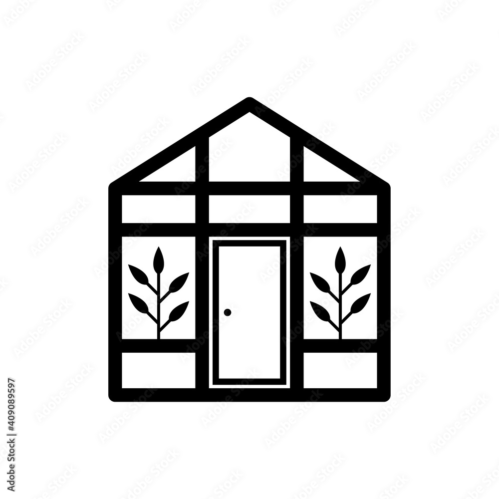 Greenhouse icon. Black contour silhouette. Front view. Vector flat ...