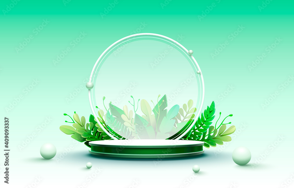 Grass podium nature scene, award organic presentation. green background ...