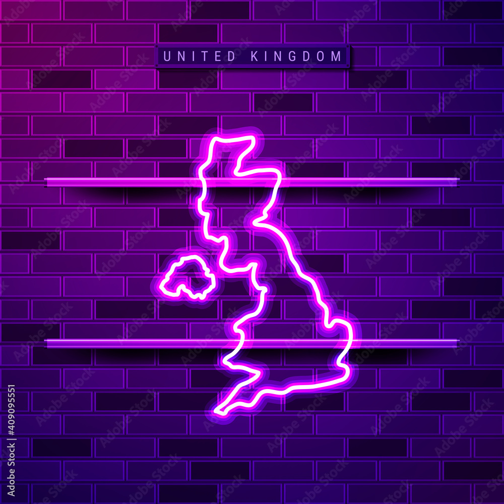 United Kingdom map glowing neon lamp sign. Realistic vector ...