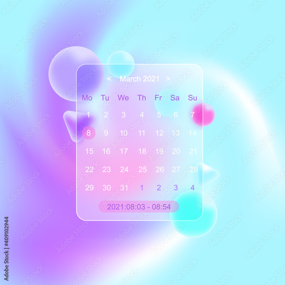 Mobile app design.mobile calendar image. glassmorphism, a new trend in ...