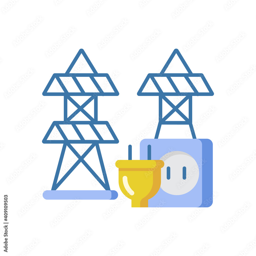 Electric power station vector flat color icon. Energy industry ...