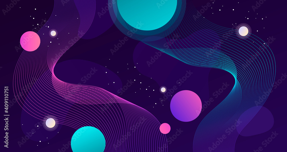 Horizontal space background with abstract shape and planets. Web design ...