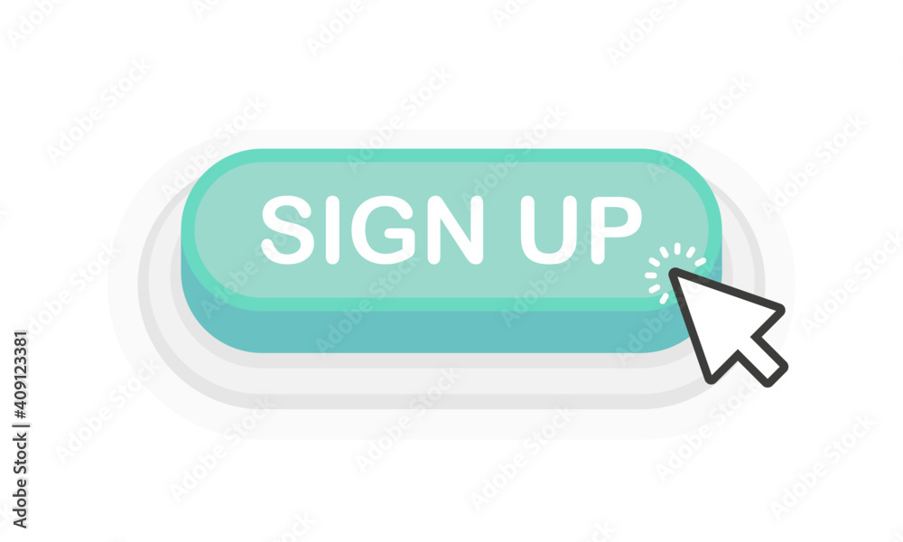 Sign Up green 3D button in flat style isolated on white background ...